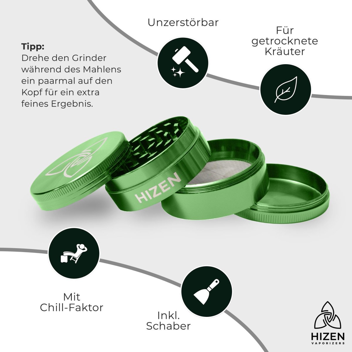 Zen 4-teiliger Metall Grinder in Grün - Effizientes Mahlen deiner Krä ...